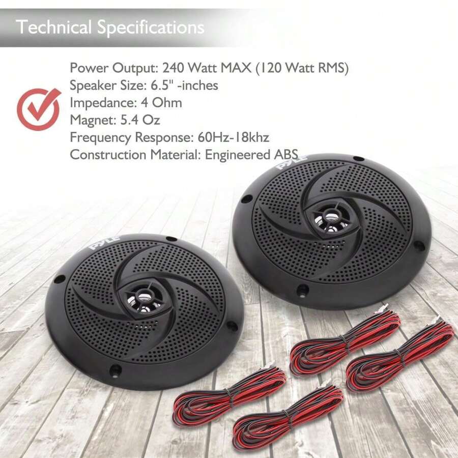 Waterproof Rated Marine Speakers, Low-Profile Slim Style Speaker Pair ...
