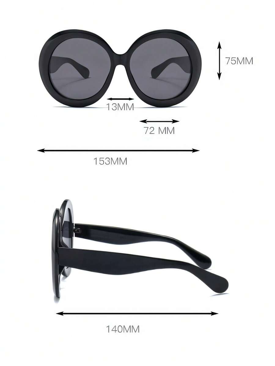 1pc Vintage Big Round Fashion Glasses Women's Black Outside And Yellow ...