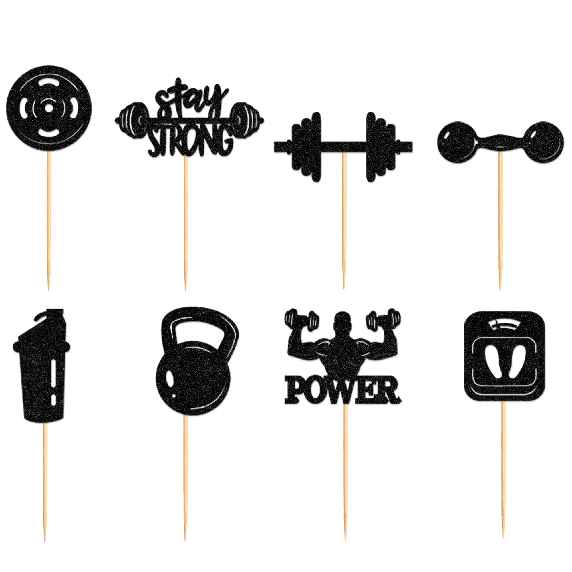 Black Glitter Gym Workout Cupcake Toppers Decor, Dumbbells, Kettlebells ...