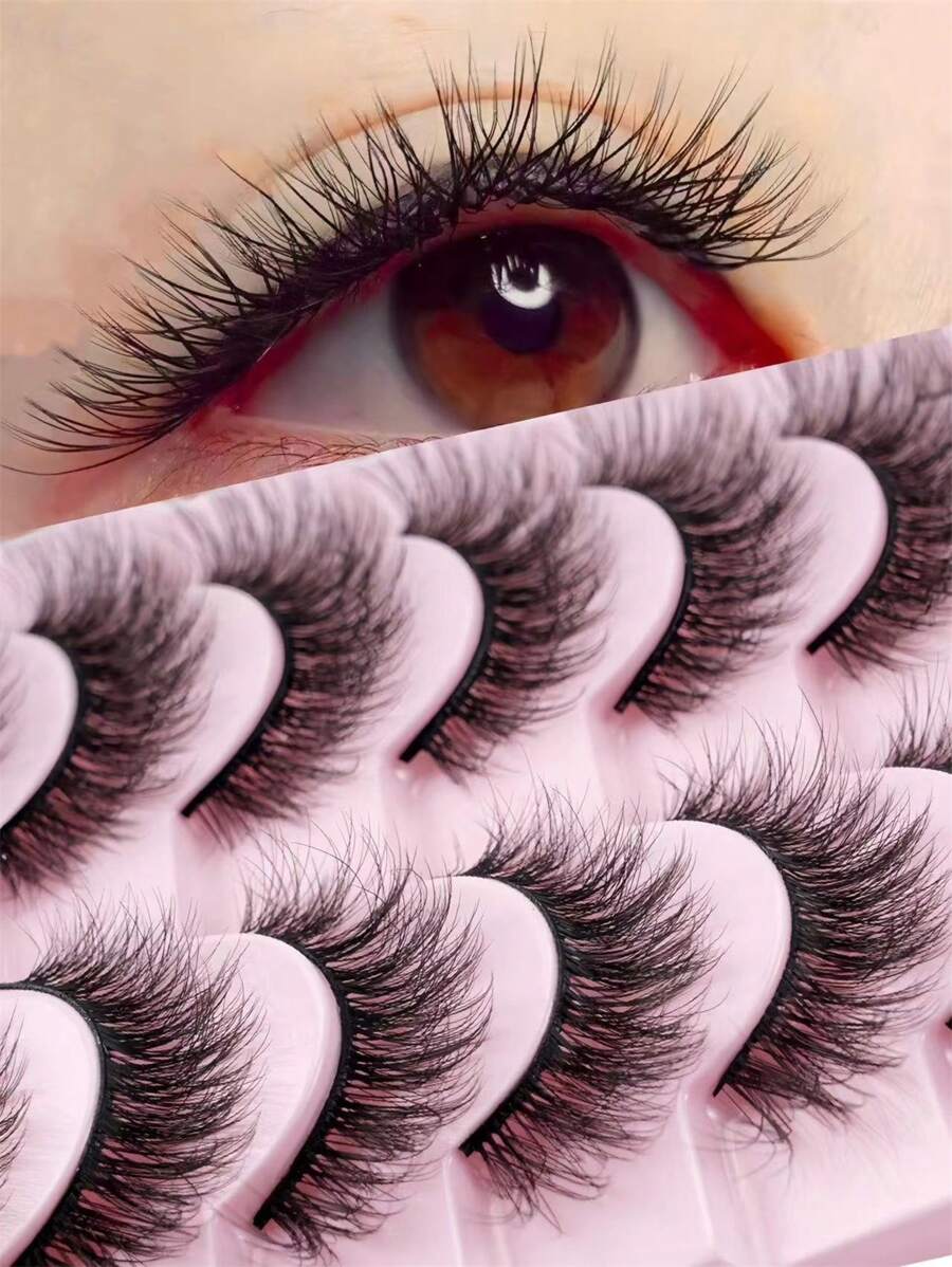 10 Pairs Natural Eyelashes Fluffy Lashes D Curl Eyelashes 3D Volume ...