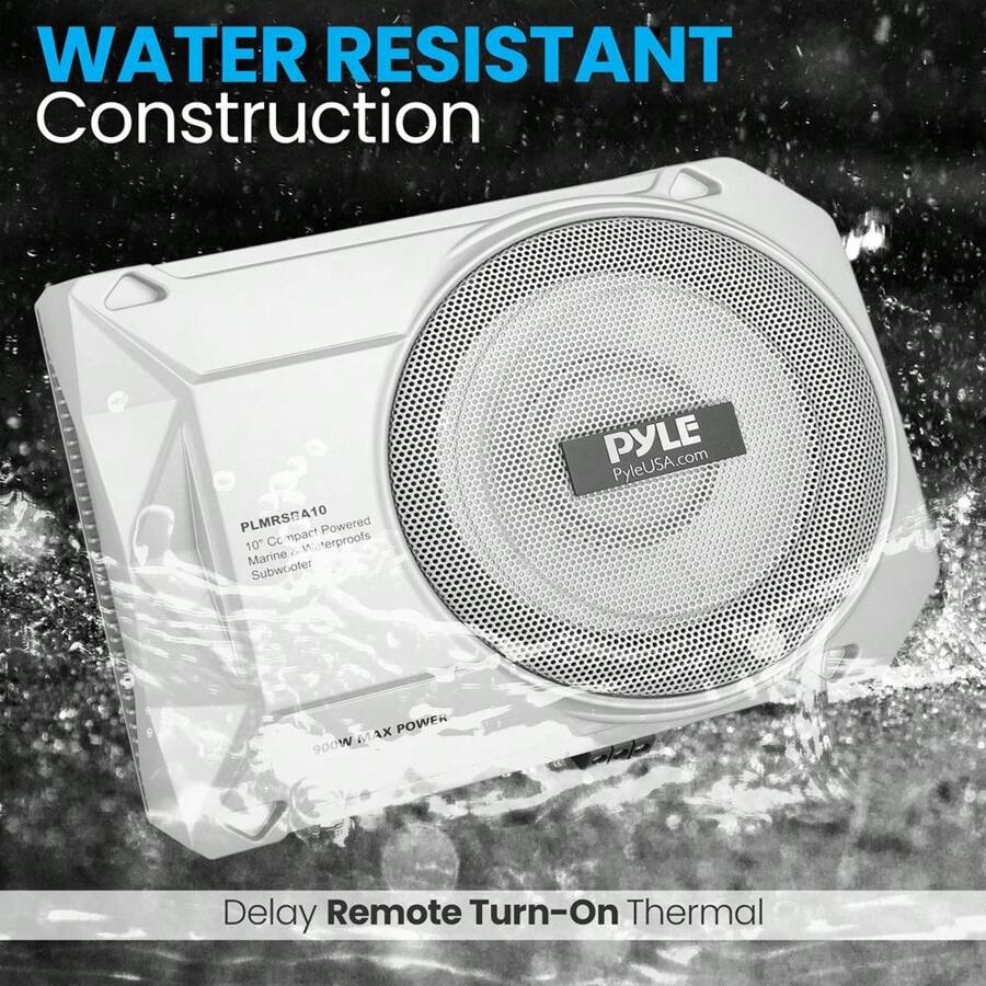 10" 900 Watts Low-Profile Active Amplified Marine & Waterproof ...