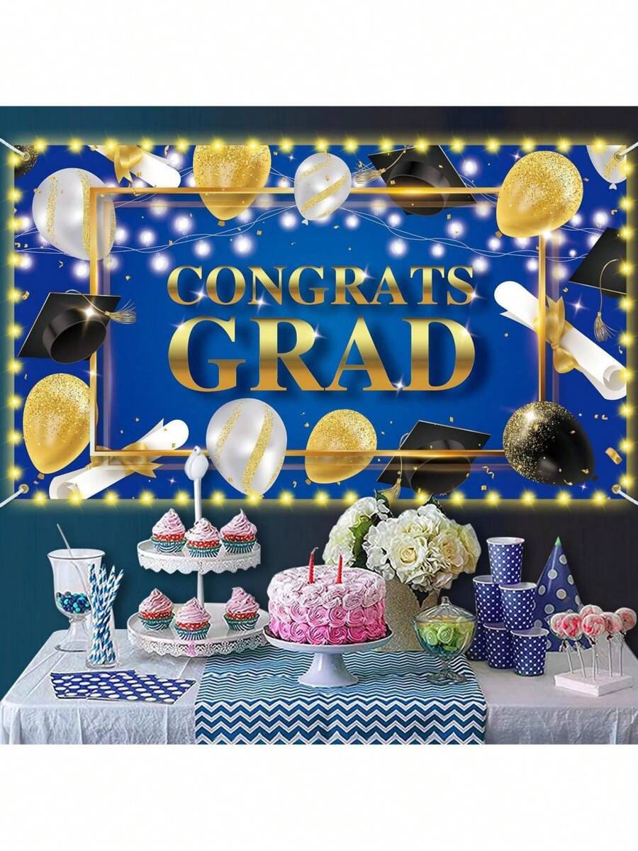 Graduation Party Banner With LED Lights, Large 79x45 Inch Congrats Grad ...