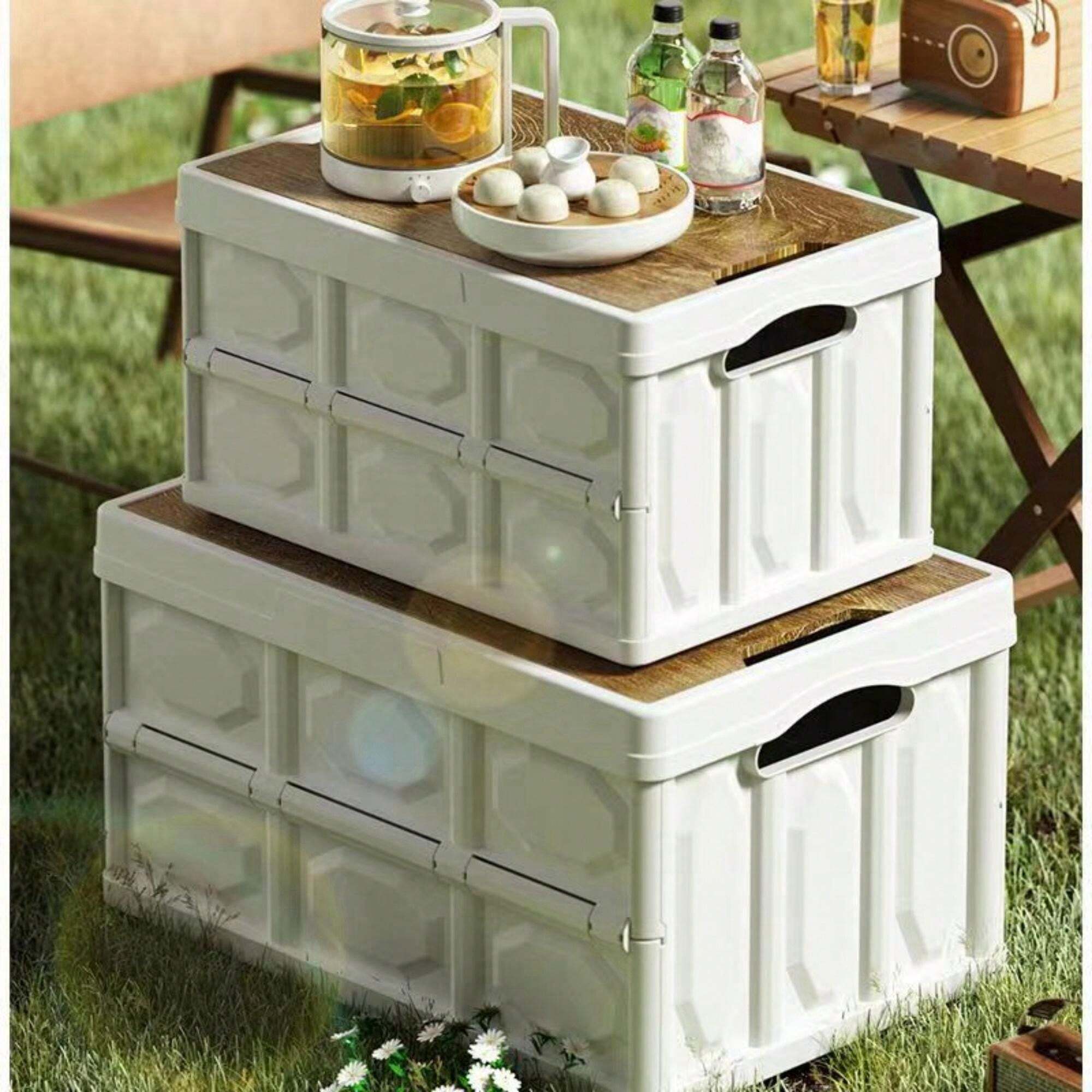1pc Outdoor Camping Storage Box With Foldable Feature, Wooden Lid ...