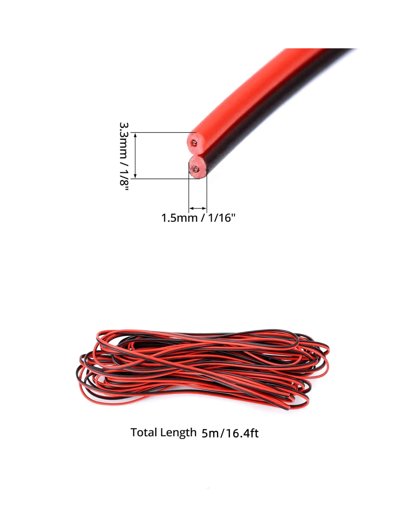 5 Meter 22AWG Electrical Wire, 2 Core Black Red Wire Cable, Extension ...