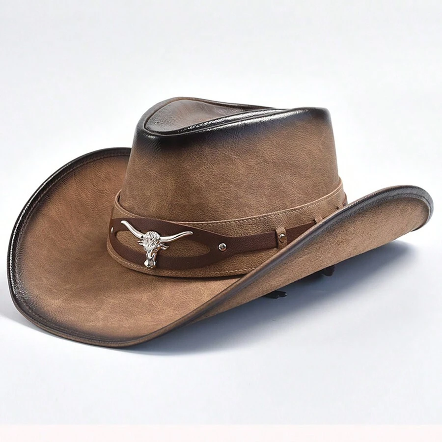 100% Leather Western Cowboy Hat For Men Gentleman Godfather Caps Panama ...