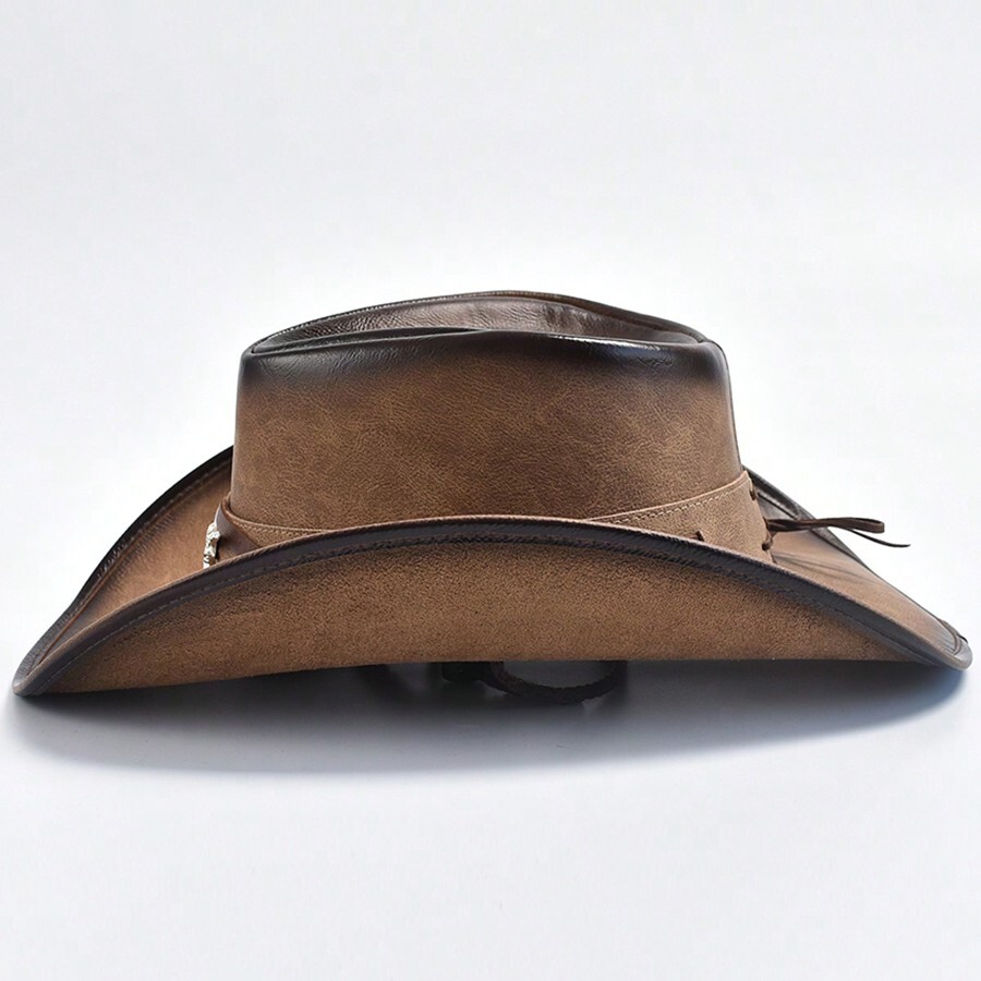 100% Leather Western Cowboy Hat For Men Gentleman Godfather Caps Panama ...