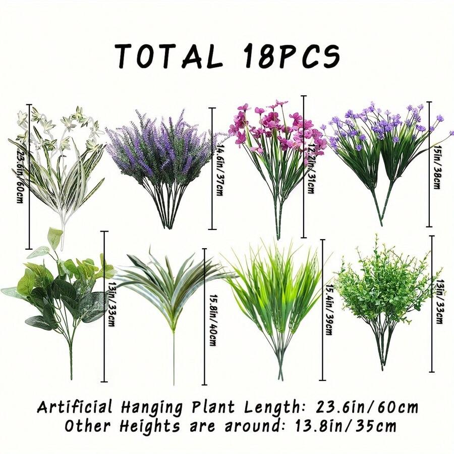 18 Bunches Outdoor Fake Plants, Fake Bushes UV Resistant Artificial Lavender Flowers Greenery ...