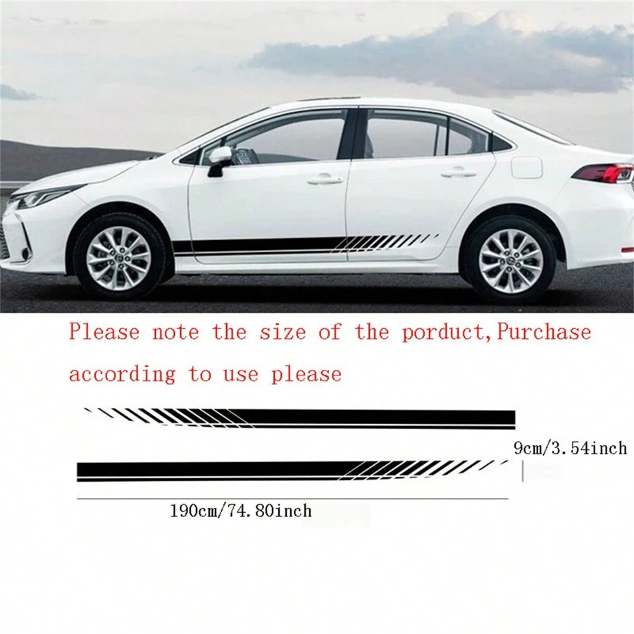 Car Side Skirt Sticker Racing Stripe Side Body Sticker Stretch 190*9CM ...
