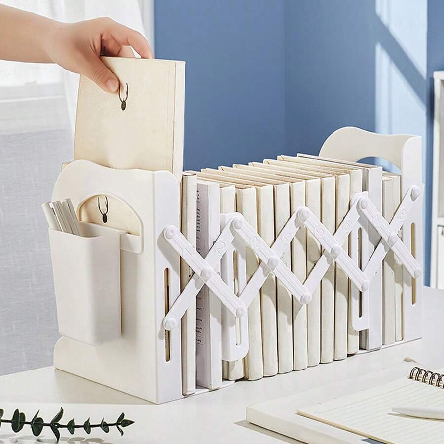 1pc Desktop Retractable Book Stand With Pen Holder, Length Adjustable ...