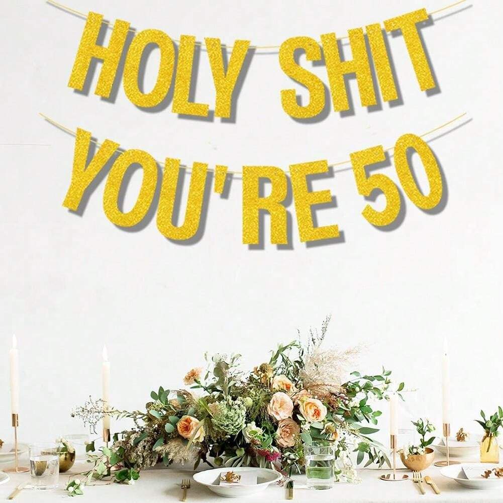1 Set Of Funny 'holy You're 50' Birthday Party Banner, Glittering ...