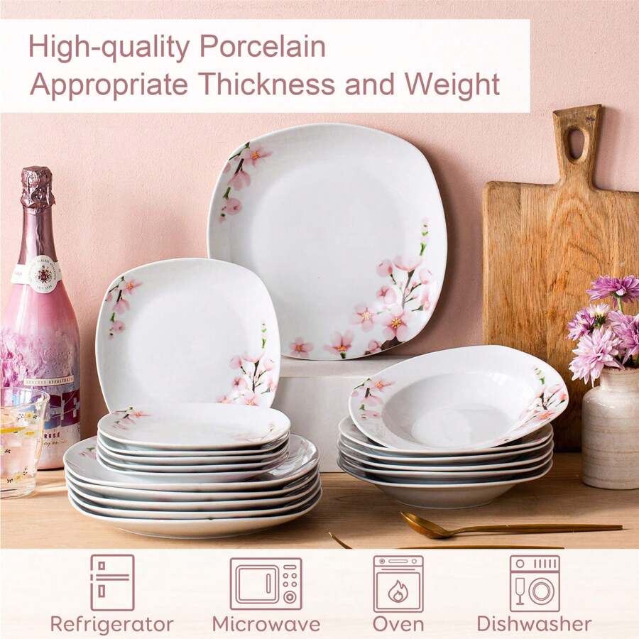 Annie Series Elegant Floral 18-Piece Dinnerware Set - Includes Dinner ...