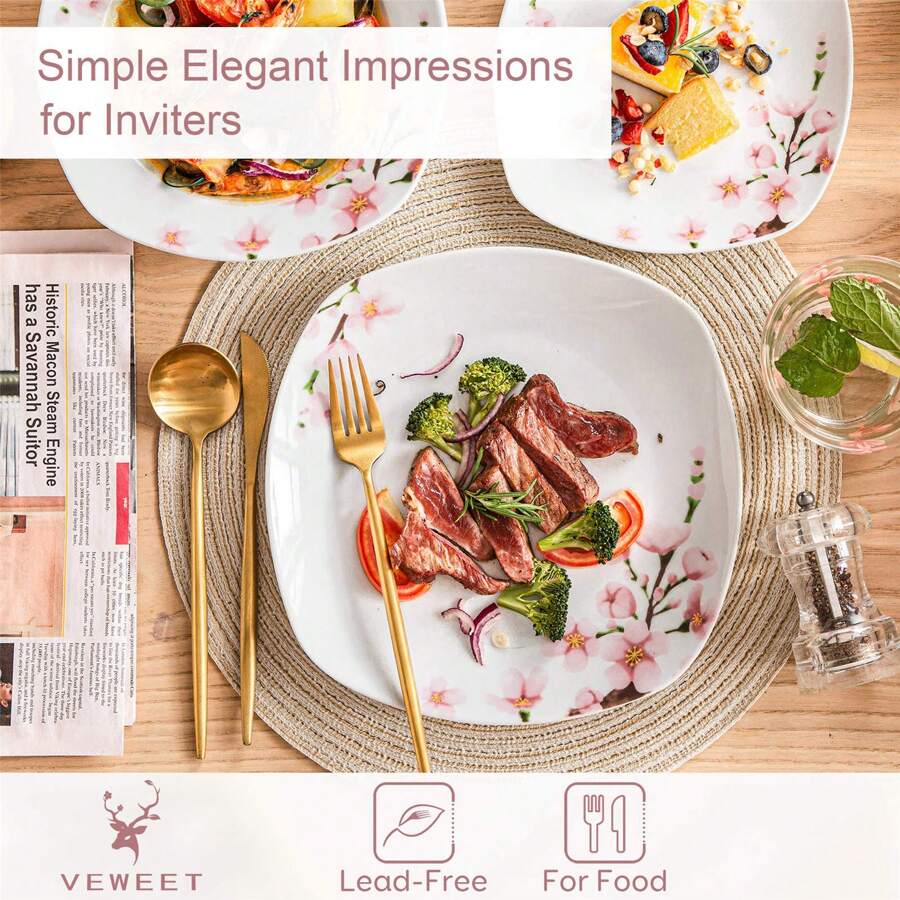 Annie Series Elegant Floral 18-Piece Dinnerware Set - Includes Dinner ...
