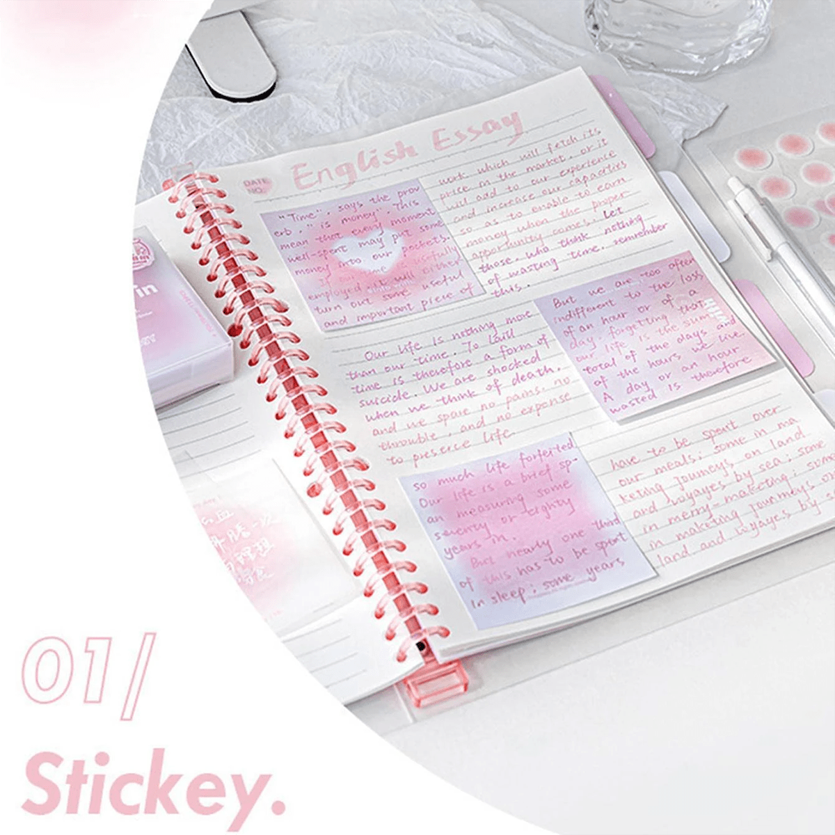 Gradient Blush Multifunctional Sticky Note Set, Student Memo Paper With ...