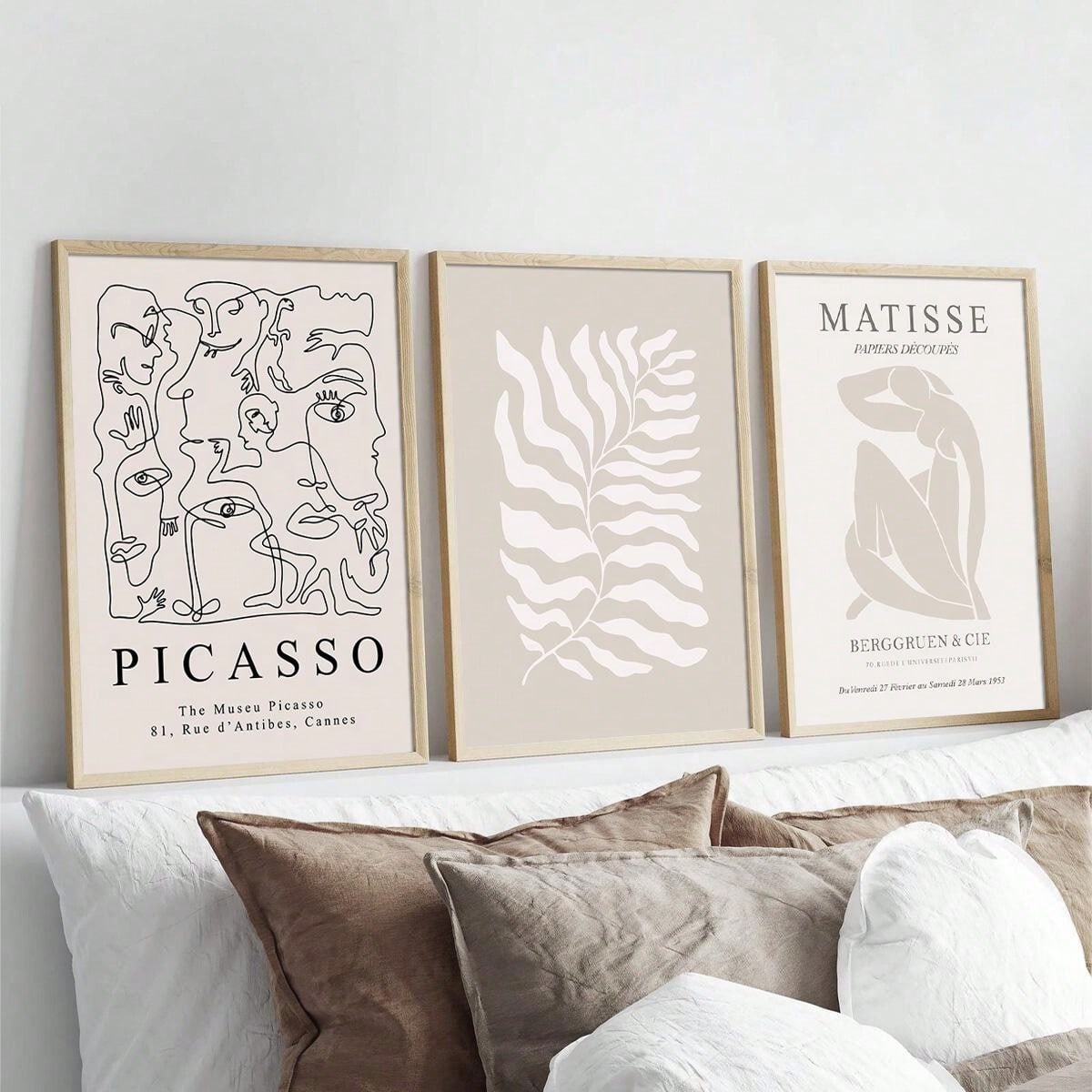 Set Of 3 Bohemian Neutral Beige Line Art Prints Including Picasso-Style ...