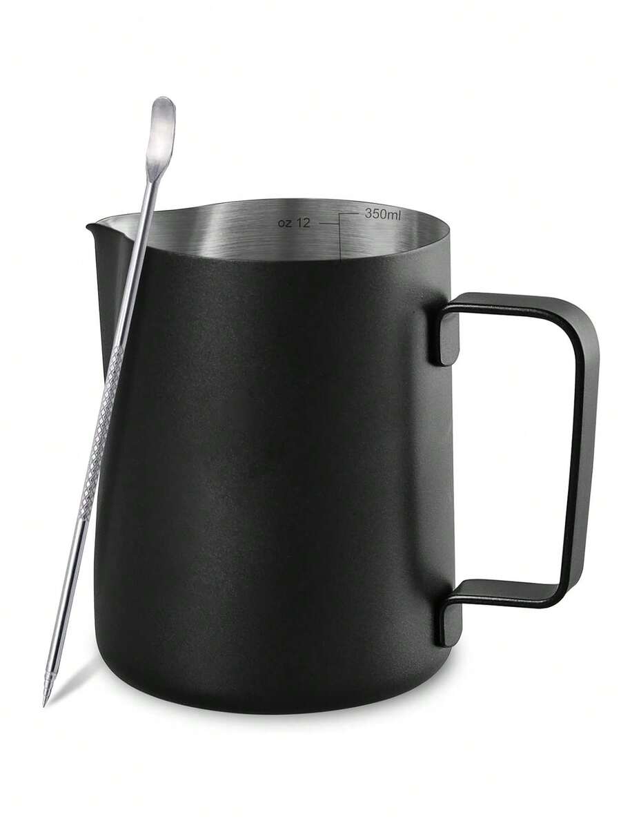 1pc Black Painted Milk Frothing Pitcher With A Frothing Pitcher Art Pen ...