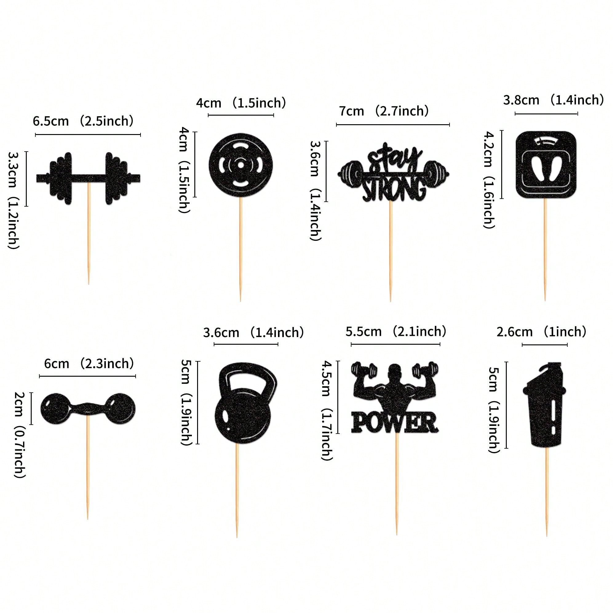 Black Glitter Gym Workout Cupcake Toppers Decor, Dumbbells, Kettlebells ...