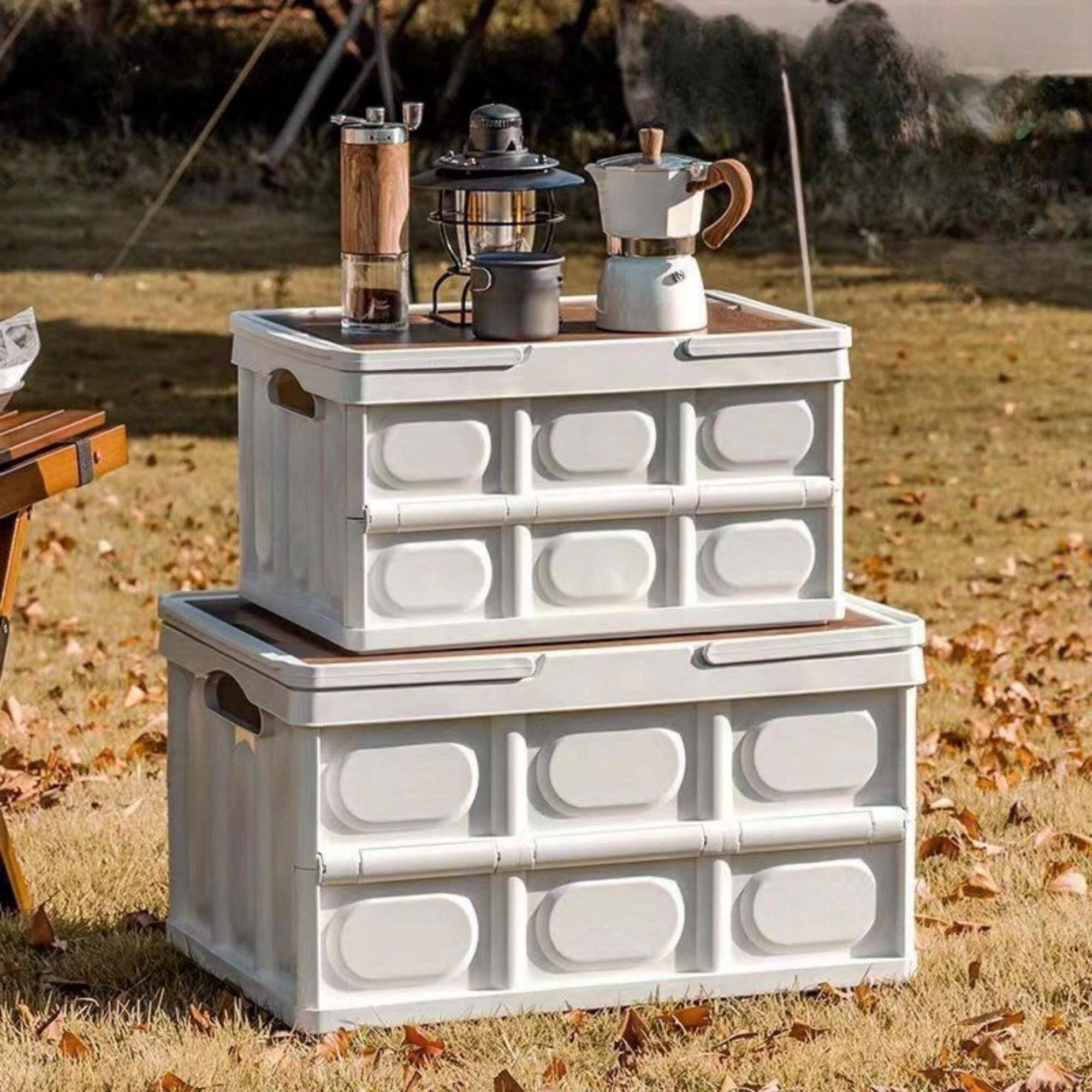 1pc Outdoor Camping Storage Box With Foldable Feature, Wooden Lid ...