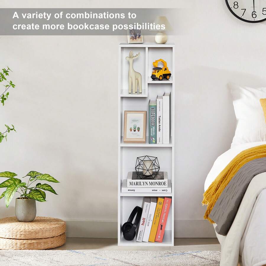 4-Tier Bookcase, Modern Storage Cabinet With Height Difference Shelves ...