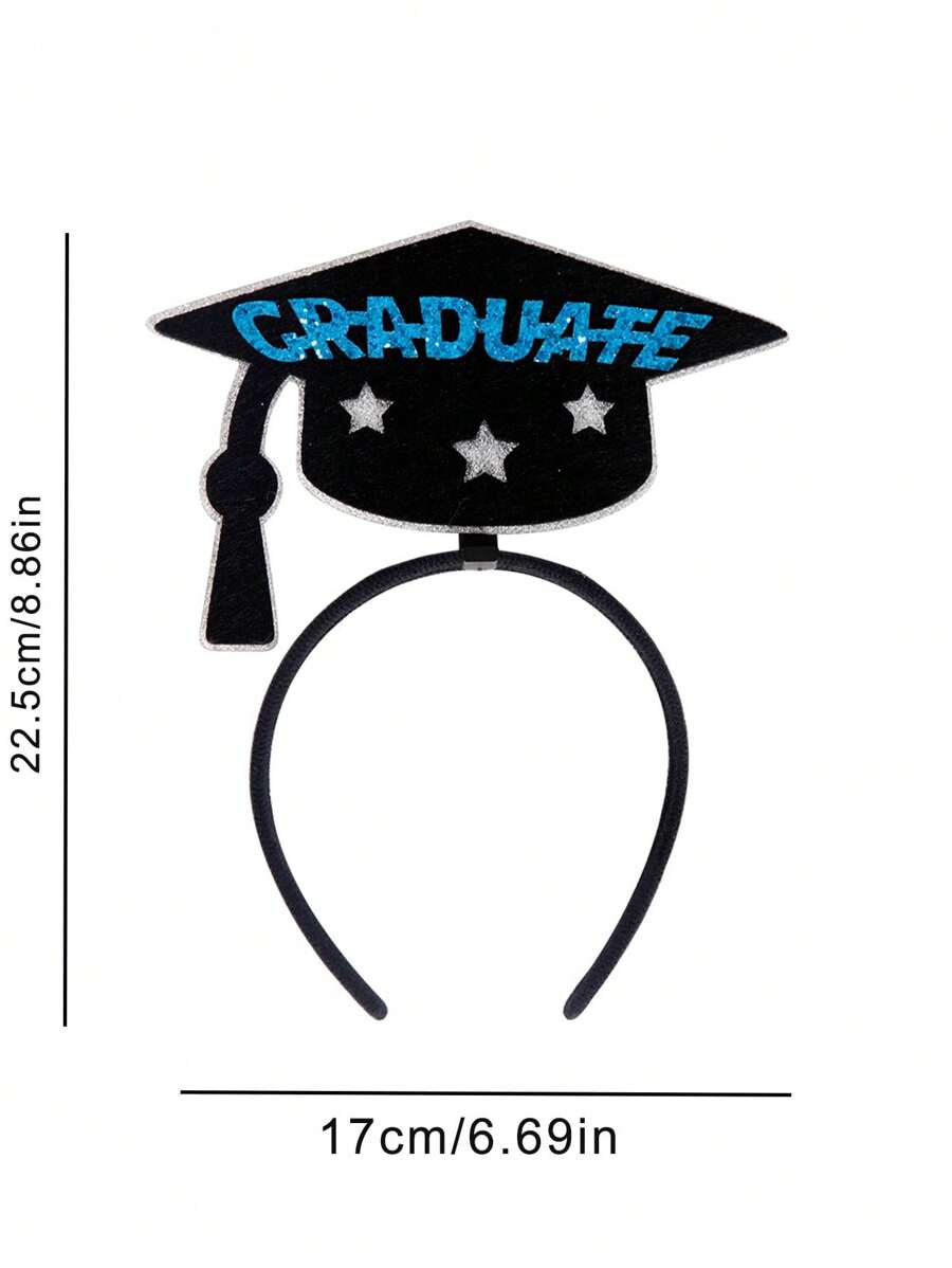 1pc Graduation Headband Black Grad Hat Cap With Blue GRADUATE And Stars ...