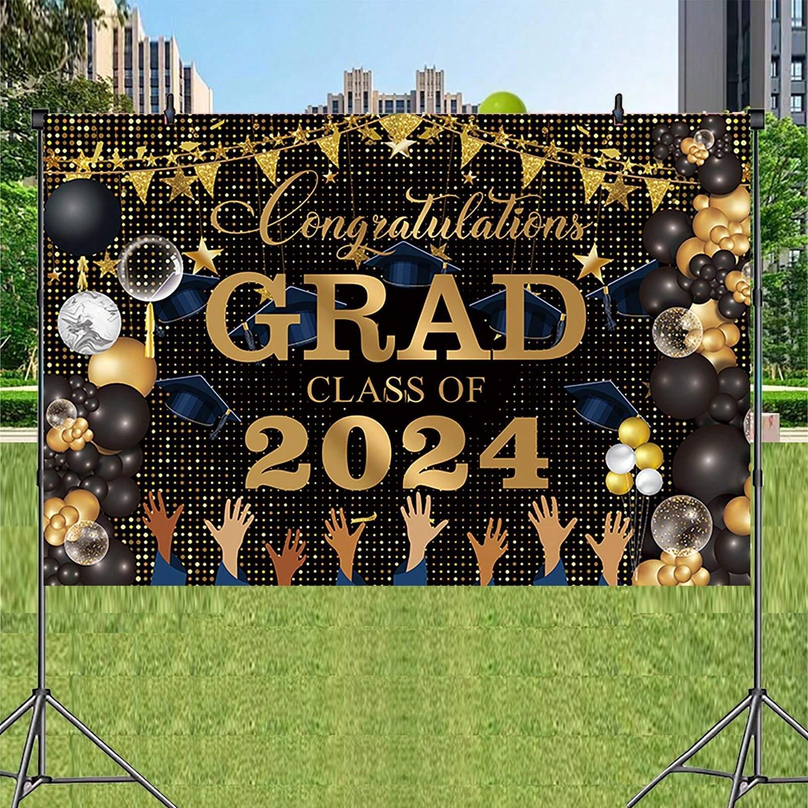 Congratulations Grad Class Of 2024 Graduation Backdrop Black Gold ...
