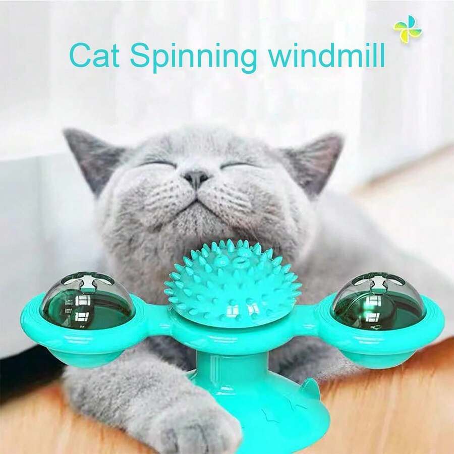 1pc Rotating Cat Toy With Transparent Chamber, Brush And Suction Cup ...