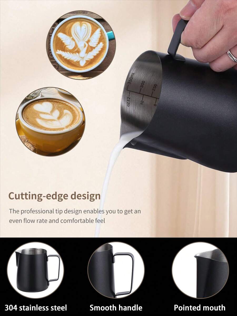 1pc Black Painted Milk Frothing Pitcher With A Frothing Pitcher Art Pen ...