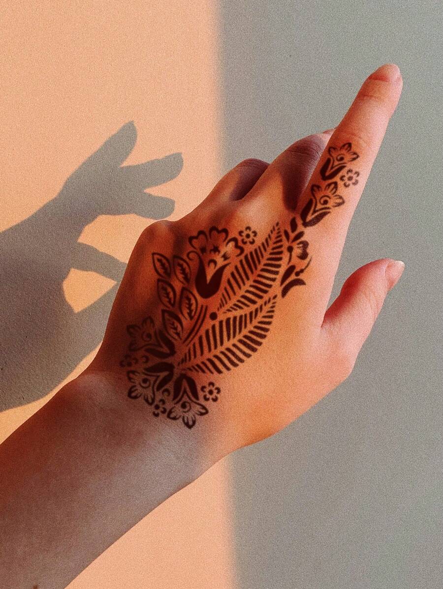 4 Sheets Flora Henna Tattoo Sticker Flora Henna Tattoo Stencil Stickers ...