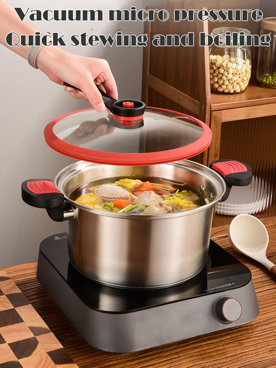 1pc Stainless Steel Small Pressure Cooker Kitchen Soup Pot Anti-Overflow Noodles/Pasta Multi ...