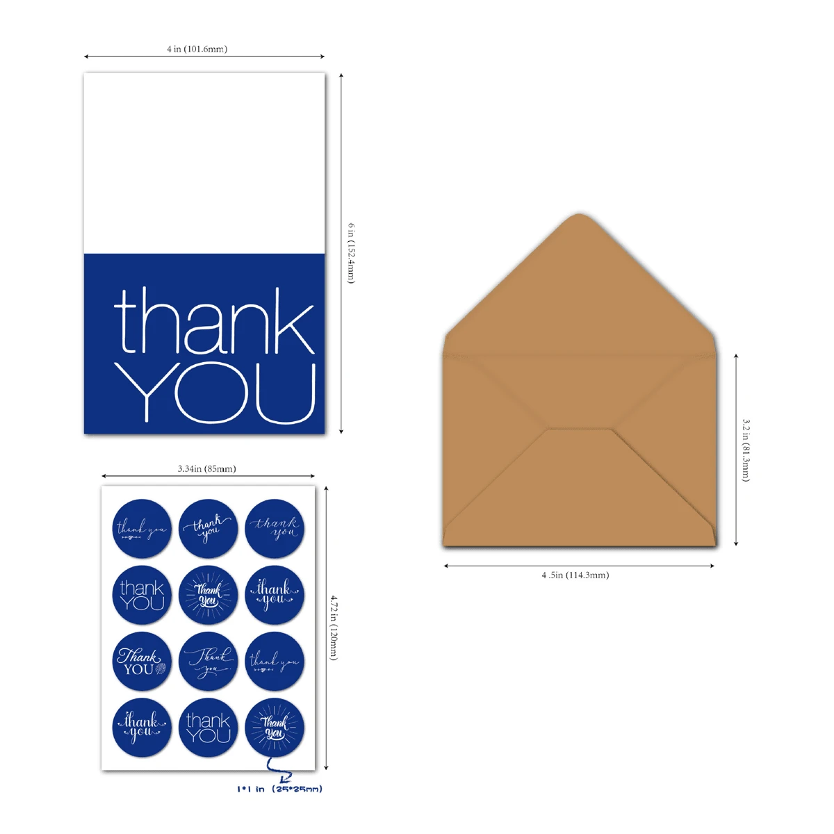 8 Set Thank You Cards Blank Navy For Baby Shower , Brown Paper ...