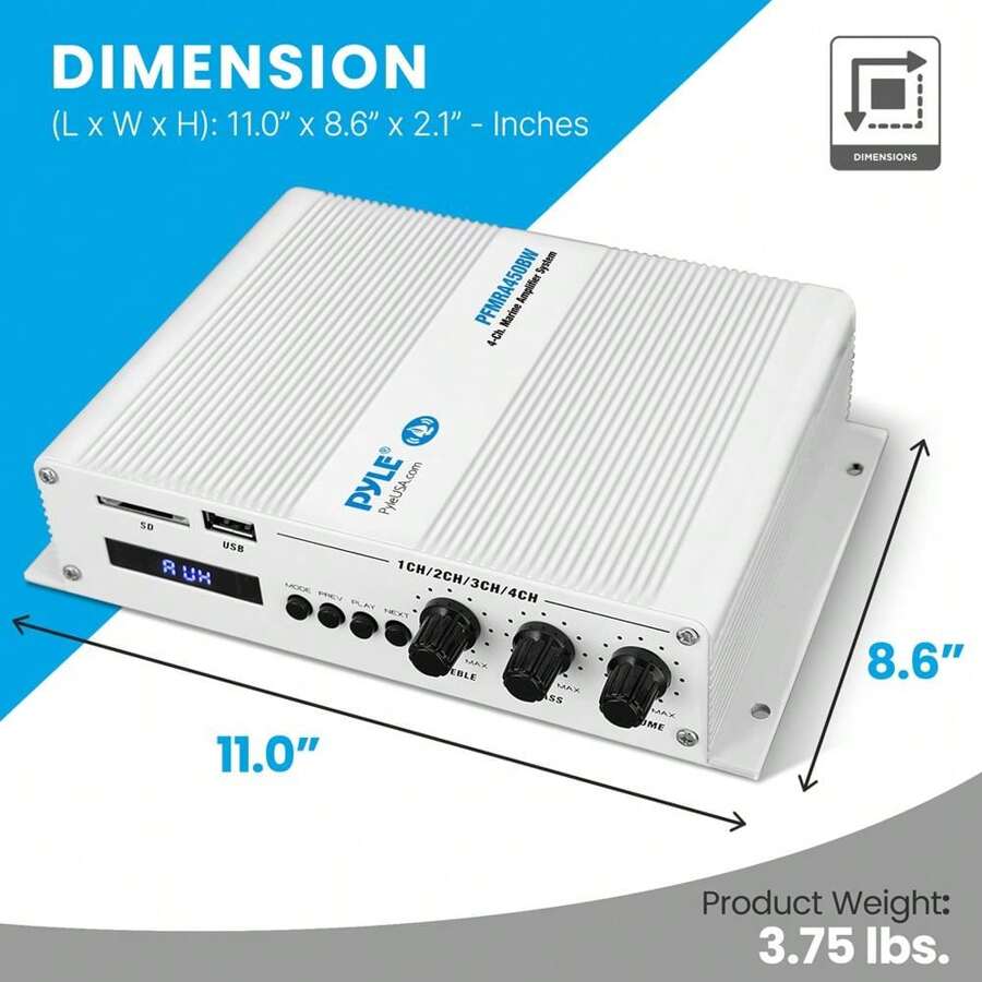 4-Ch. Bluetooth Marine Amplifier | Weather Resistant Audio Amp System ...