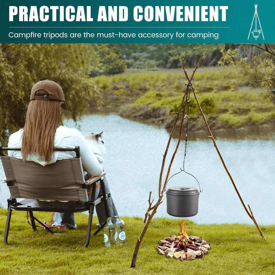 1pc Camping Tripod Board Turns Branches Into Campfire Tripod Stainless ...