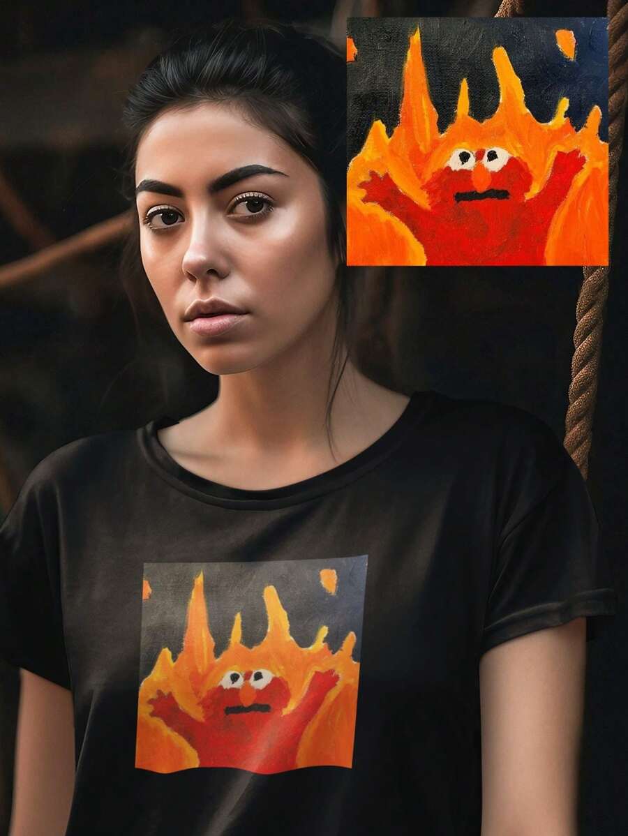 Elmo Print Shirt Setting The World On Fire Unisex/Urban Meme | SHEIN UK