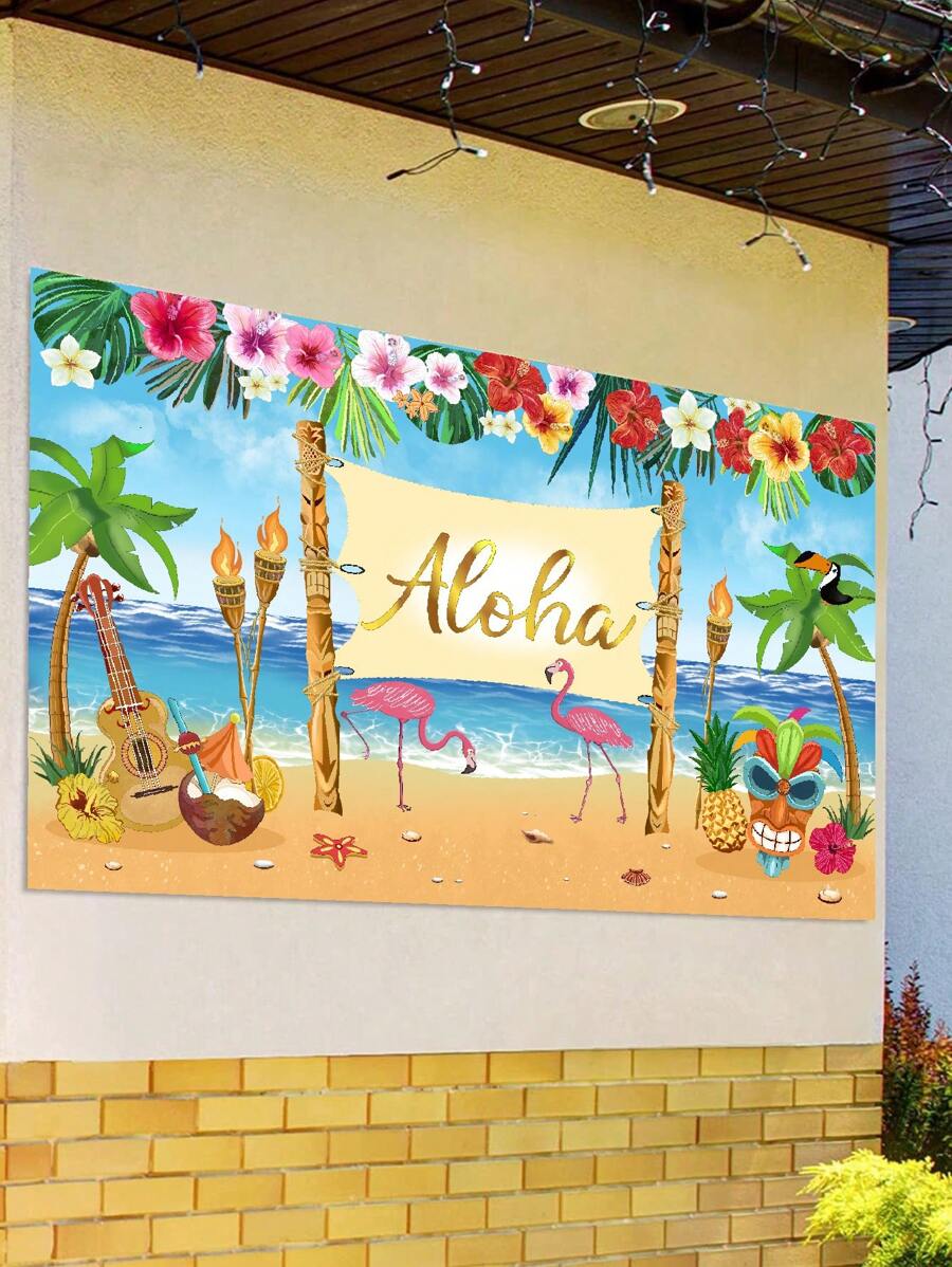1pc Hawaiian Party Decoration Backdrop, Summer Hawaiian Beach Party ...