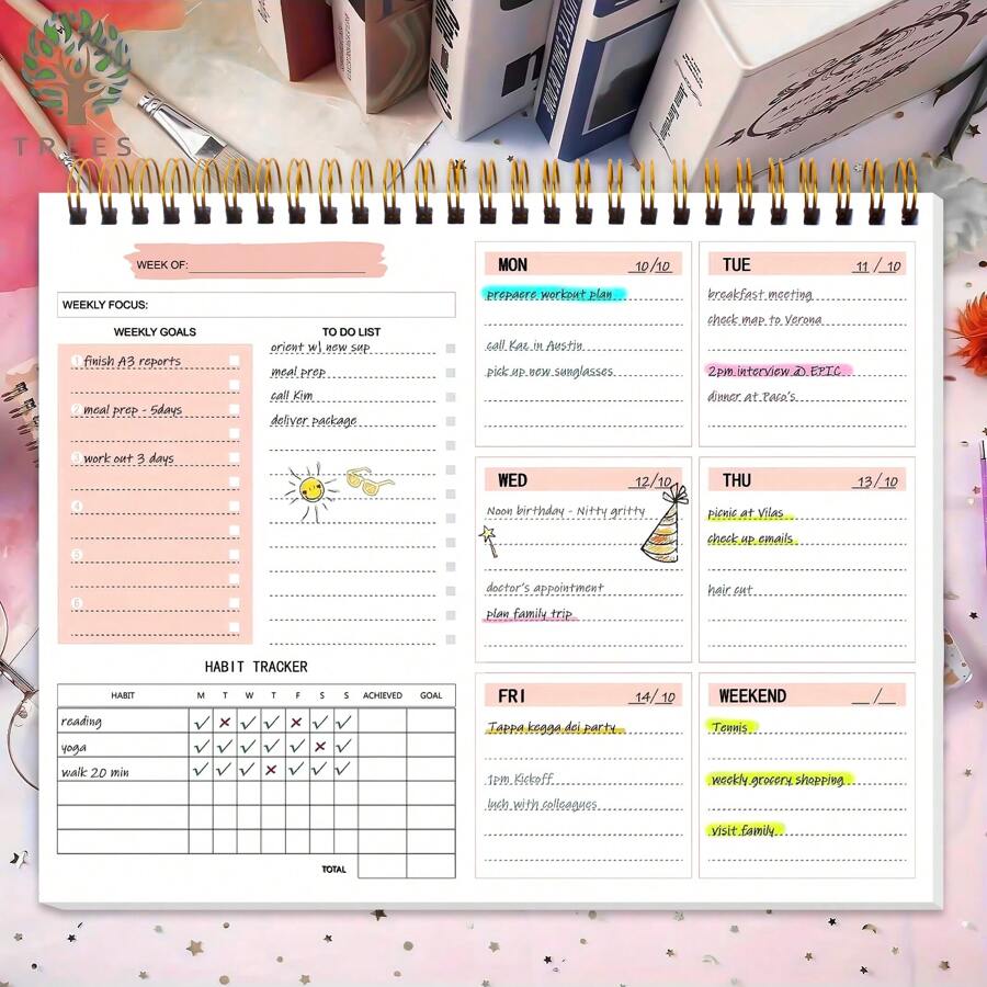 Trees Weekly Planner To Do List Notepad Undated Daily Schedule Notebook ...
