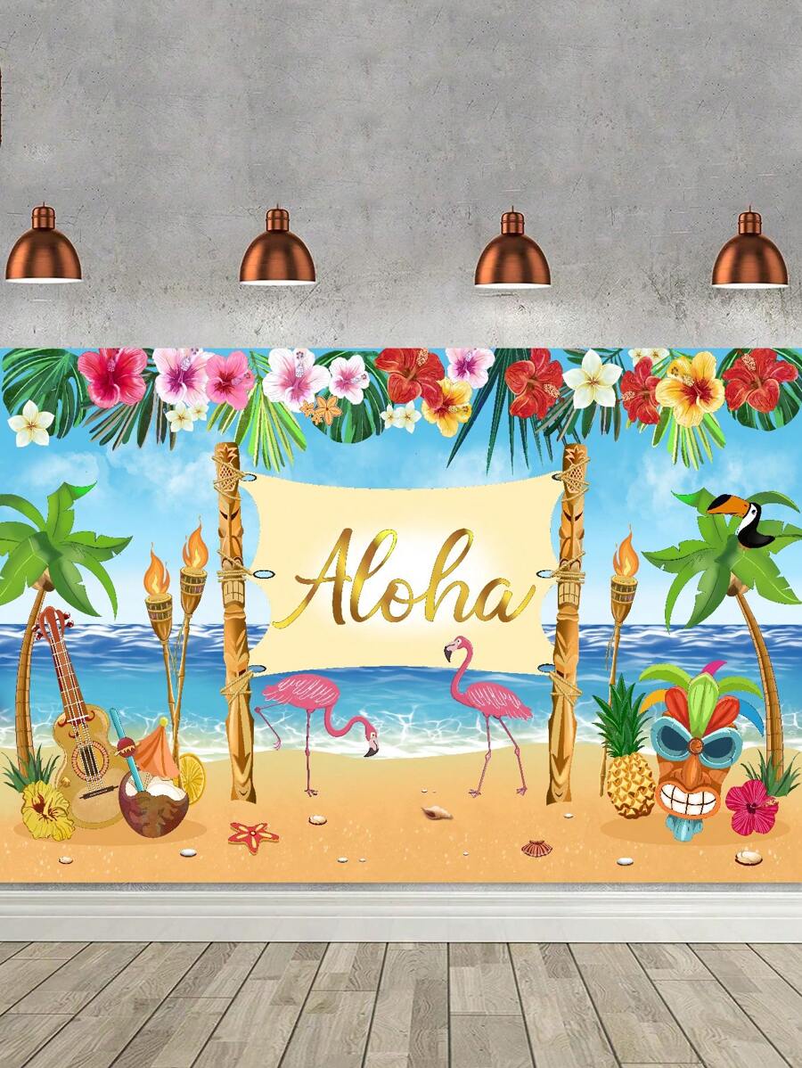 1pc Hawaiian Party Decoration Backdrop, Summer Hawaiian Beach Party ...