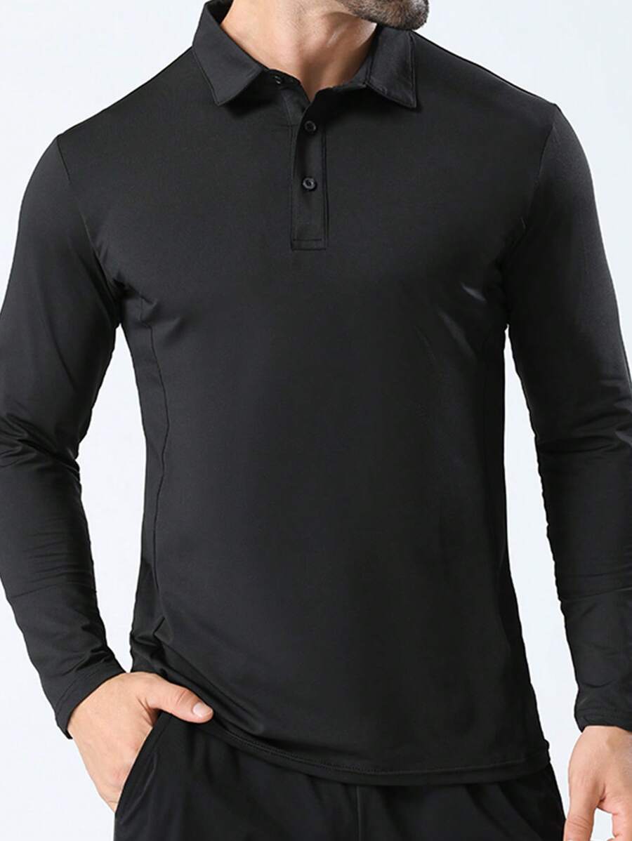 Men's Versatile Solid Color Long Sleeve Sports Polo T-Shirt | SHEIN UK