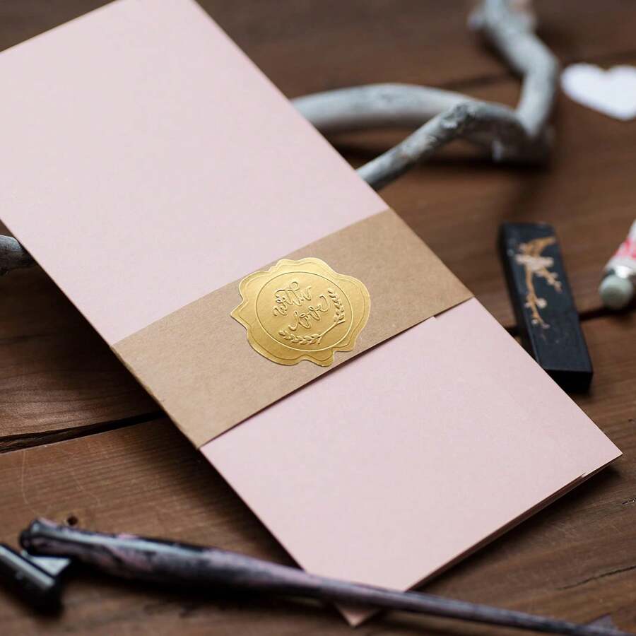 100Pcs Gold Embossed Envelope Seals With Love Wax Looking Seal Wedding ...