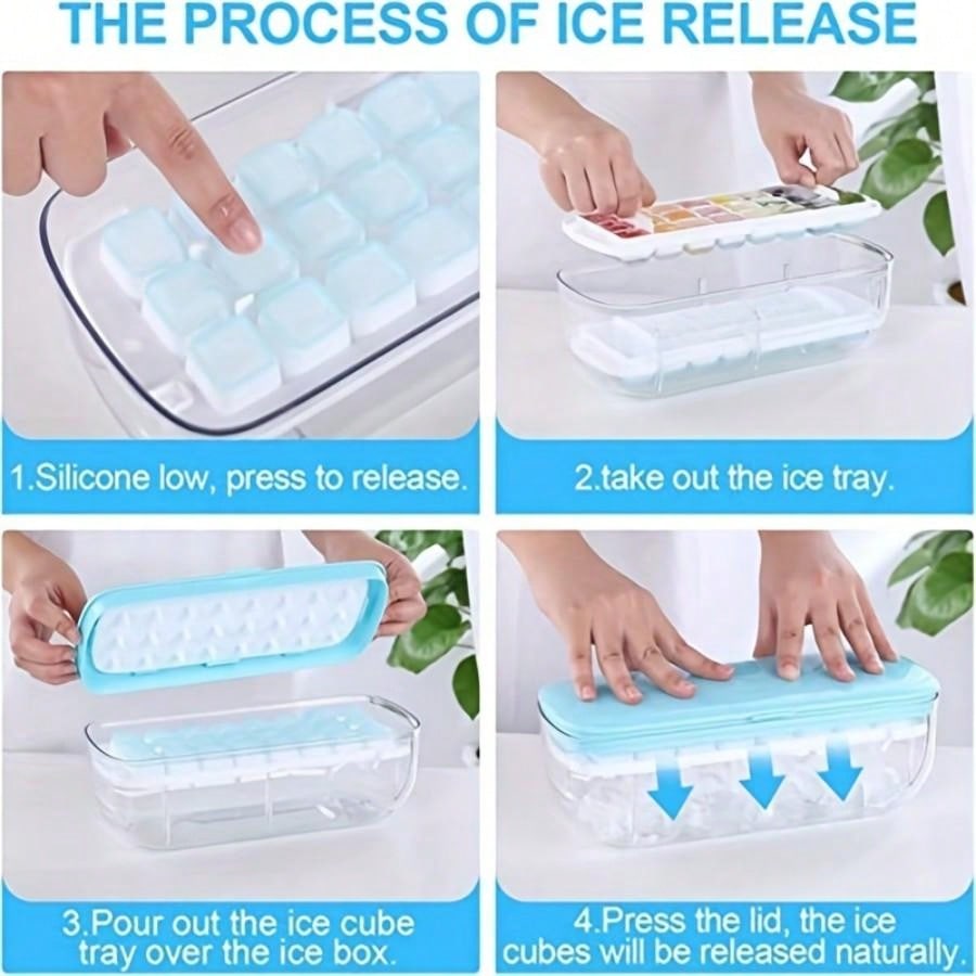 1pc 2024 New Ice Cube Tray With Lid, Stackable Ice Cube Tray With Cover ...