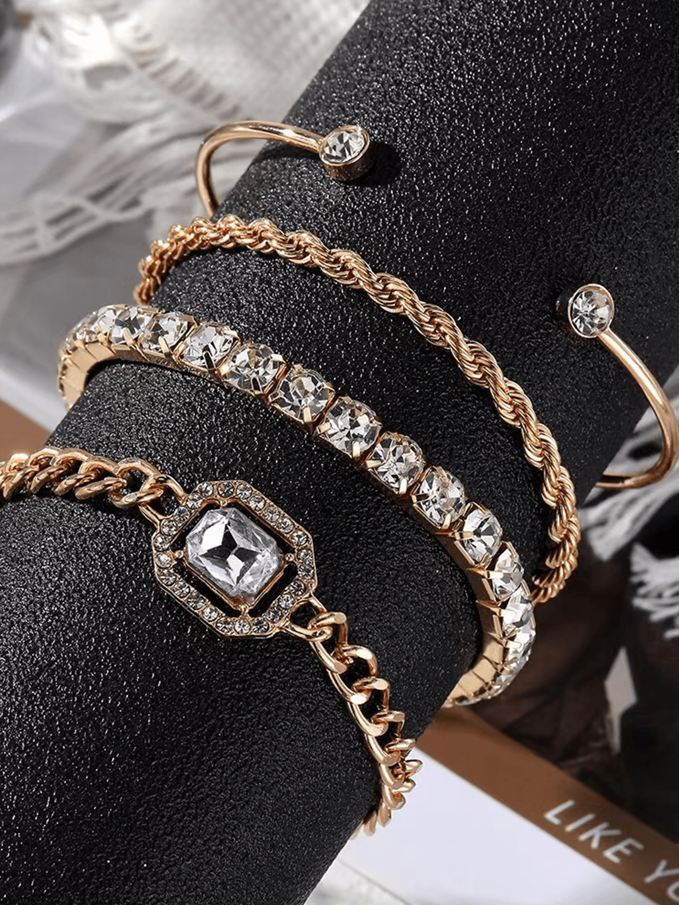Luxury Fashion Twisted Diamond-Studded Bracelet Set Of 4 | SHEIN USA