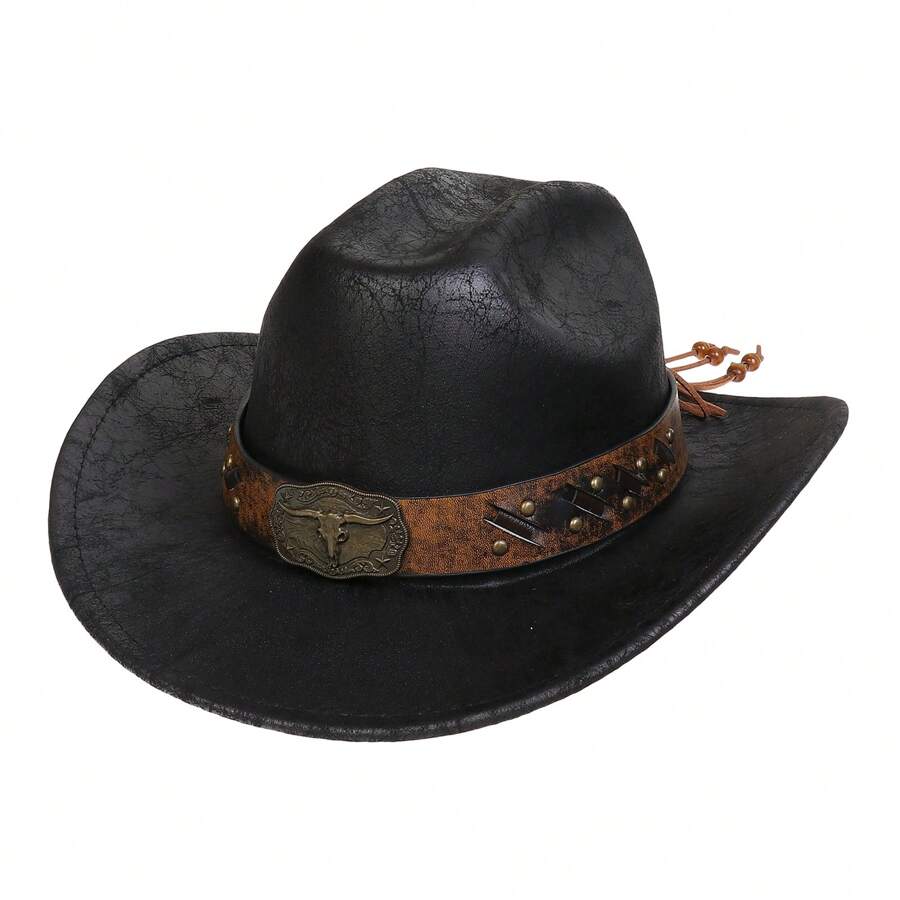 1st Faux Läder Cracked Edge Western Cowboy Cowgirl Hat Yllehatt Cowboy ...