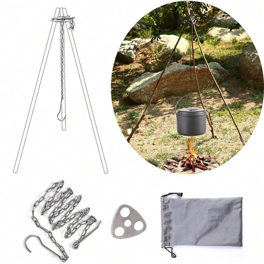 1pc Camping Tripod Board Turns Branches Into Campfire Tripod Stainless ...