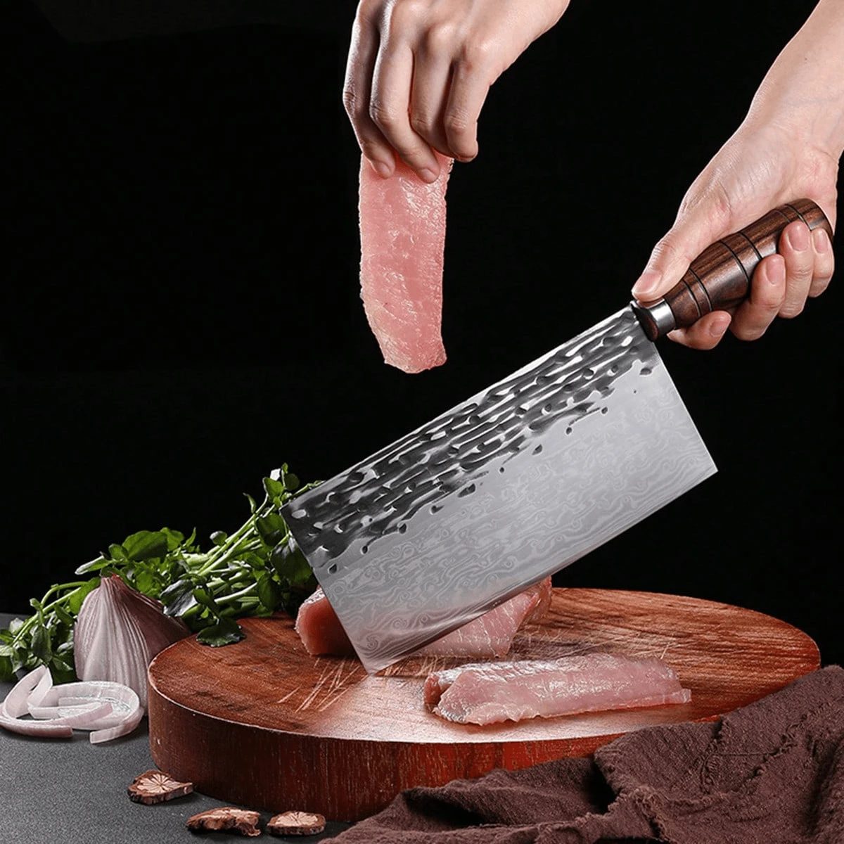 Damascus Steel 3 Layers Kitchen Chef Knife With Black Sandalwood Handle ...