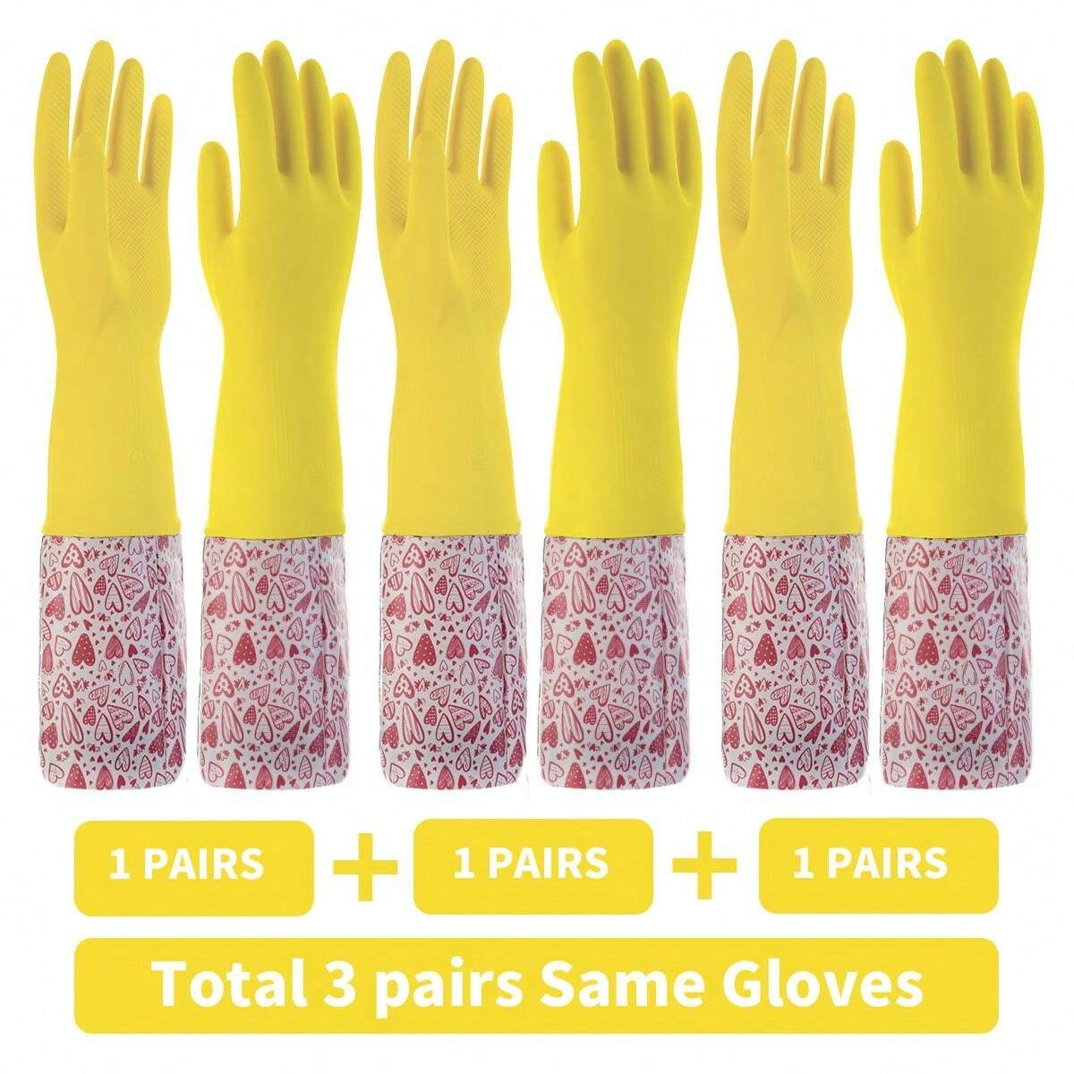 1/3 Pairs Yellow Reusable Rubber Kitchen Dishwashing Gloves, Household ...