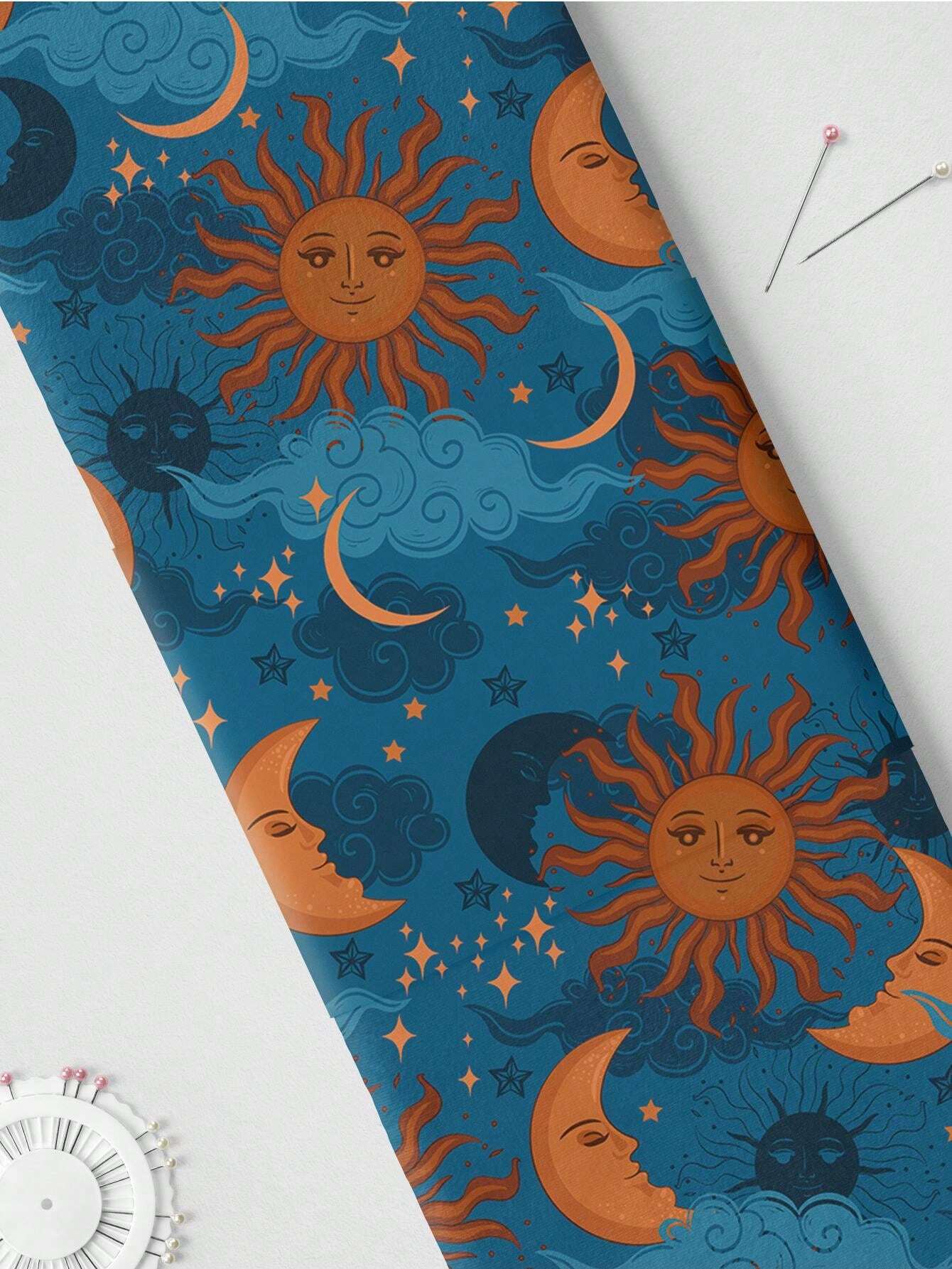 Blue Sun And Moon Pattern Diy Fabric, One Piece, Suitable For Making ...