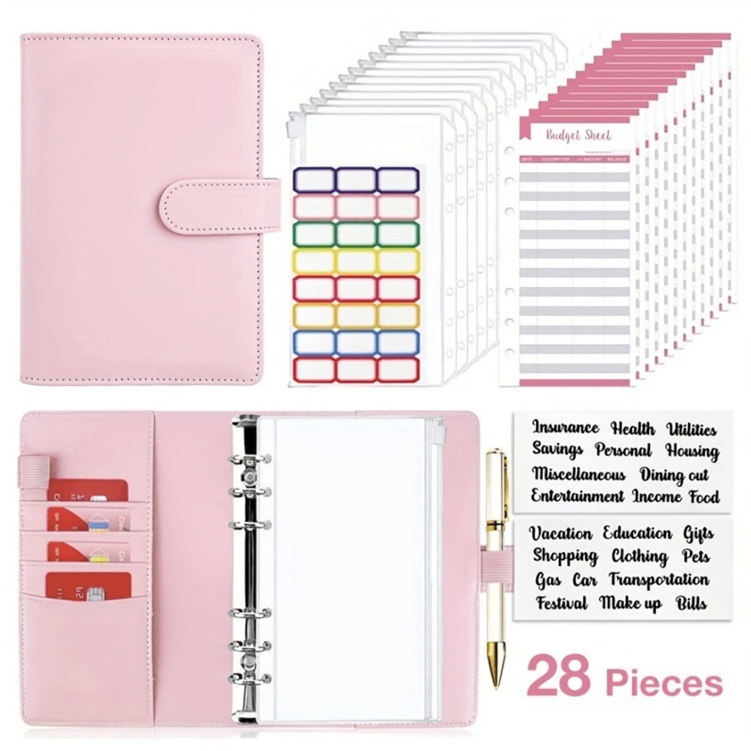 28 Pcs Budget Binder, Budget Binder With Zipper Envelopes, Cash ...