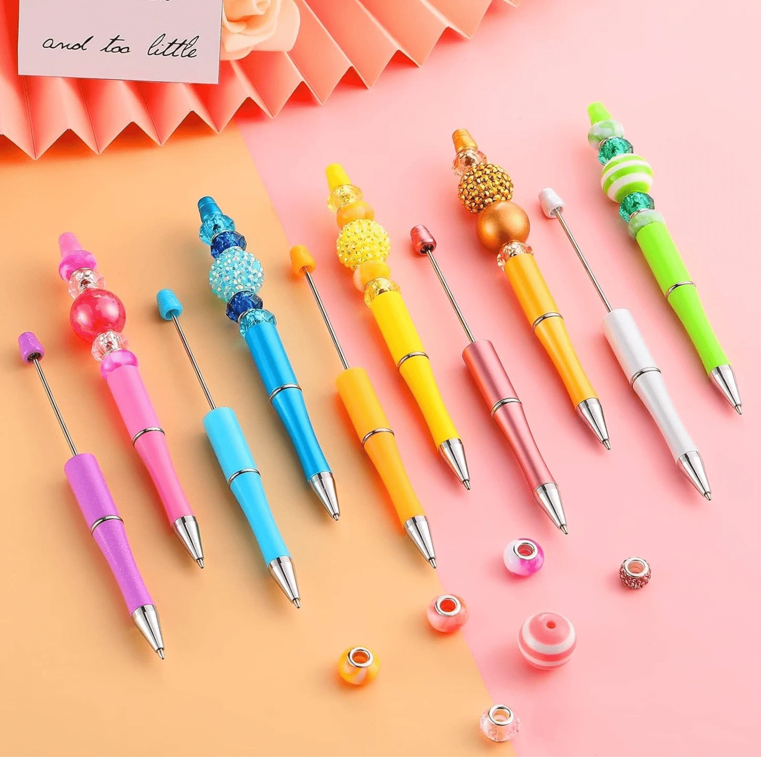 20 Pcs Beadable Pens, Plastic Bead Pen Bulk Colored,Black Ink Beaded ...