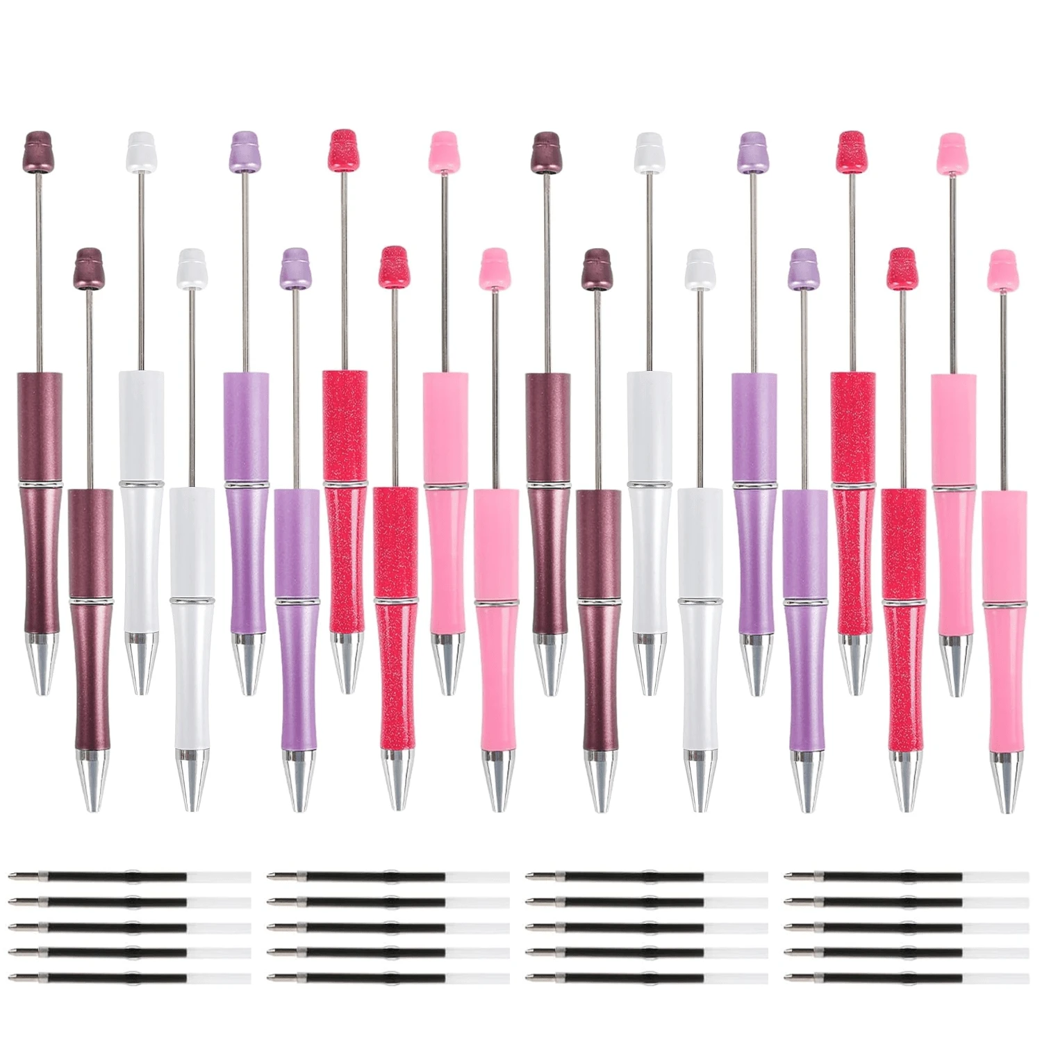 20 Pcs Beadable Pens, Plastic Bead Pen Bulk Colored,Black Ink Beaded ...