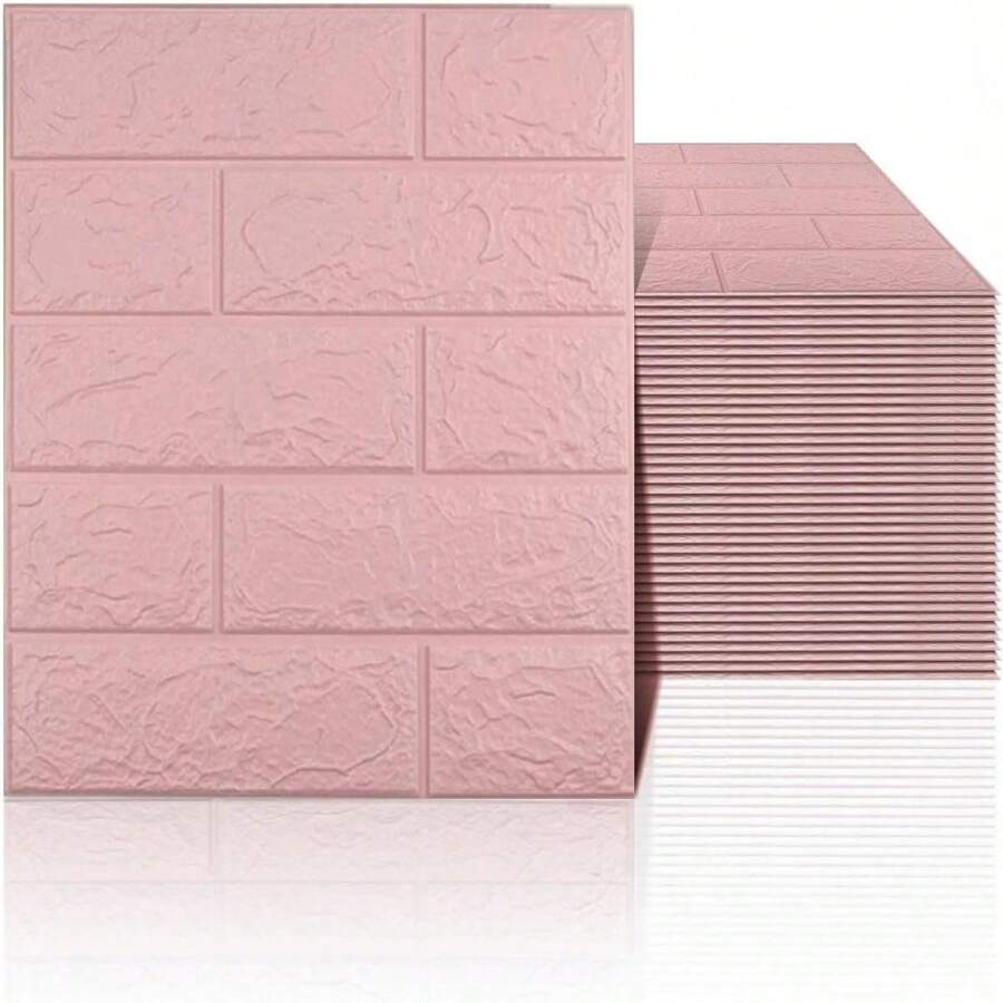 10 Pink 3D Wall Panels, Self-Adhesive Waterproof PE Foam Brick Wall ...