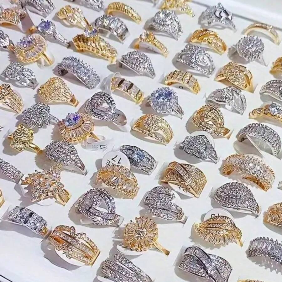 6pcs/Set Elegant Mixed Style Cubic Zirconia Copper Plated Women's Rings ...