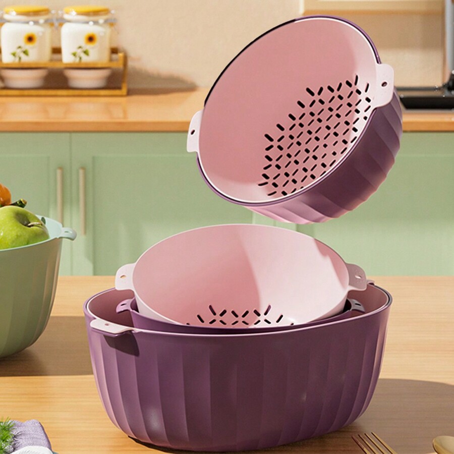 1pc Double-Layer Drain Basket, Kitchen Plastic Strainer Basket, Fruits ...